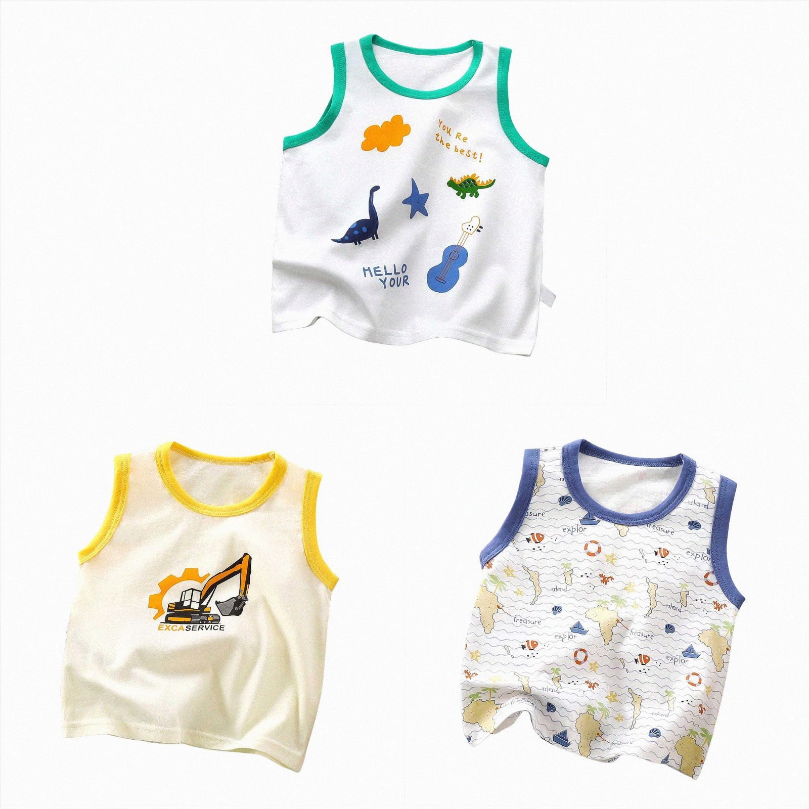Boys Tank Tops Toddler Sleeveless Undershirts Kids Crew Neck 3-Pack ...