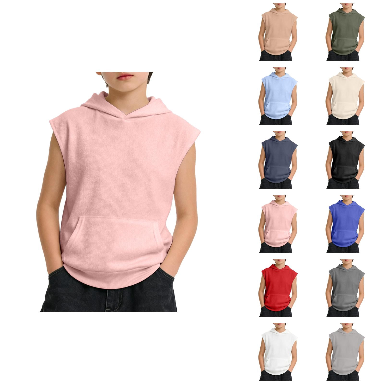 Boys Tank Tops Undershirt Hoodie Sleeveless Kids Athletic Workout ...