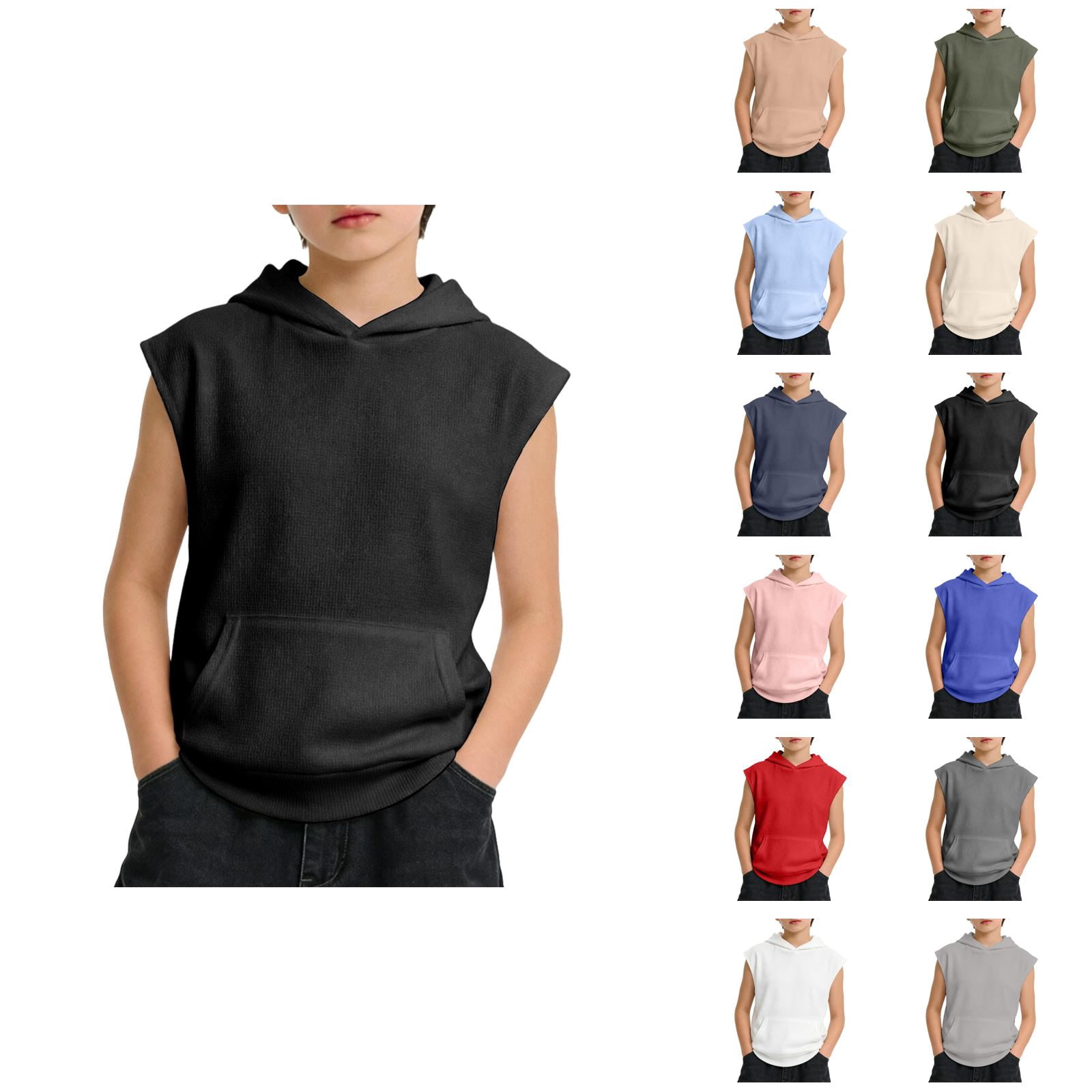 Boys Tank Tops Undershirt Hoodie Sleeveless Kids Athletic Workout ...