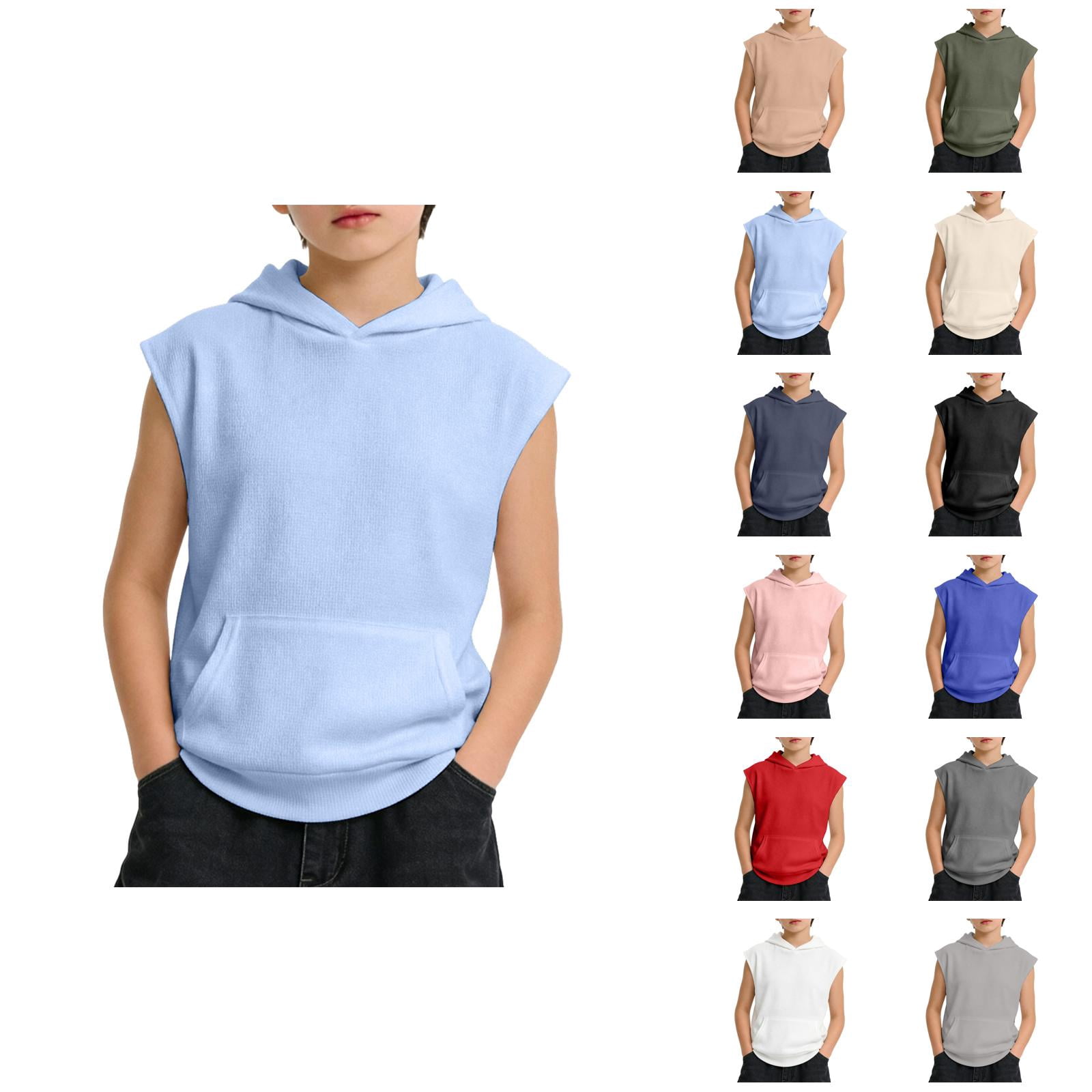Boys Tank Tops Undershirt Hoodie Sleeveless Kids Athletic Workout ...