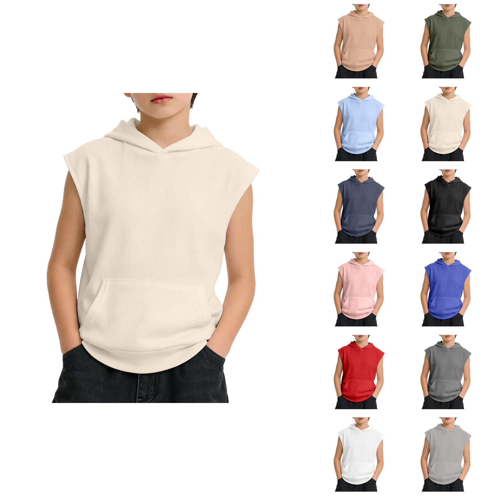 Boys Tank Tops Undershirt Hoodie Sleeveless Kids Athletic Workout ...