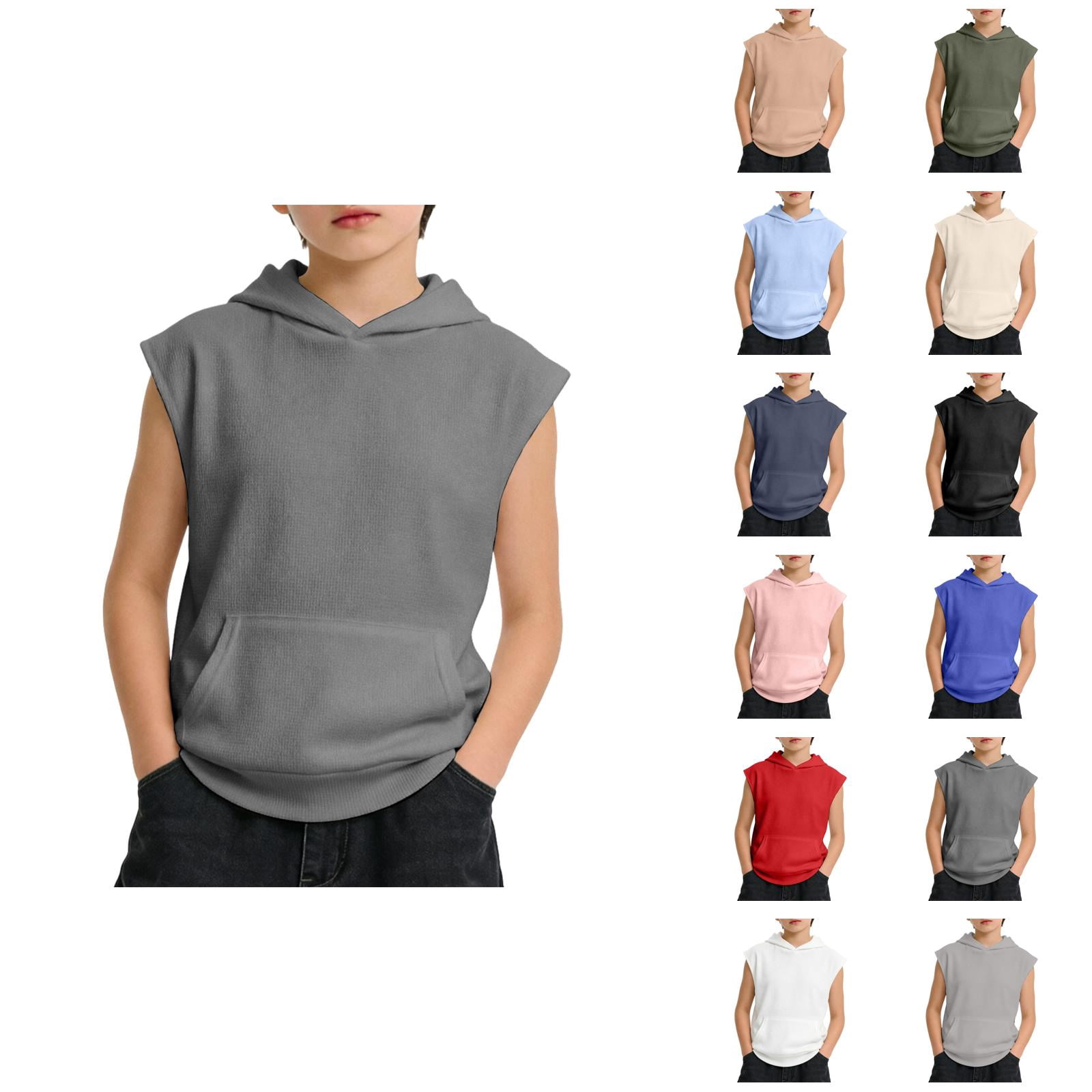 Boys Tank Tops Undershirt Hoodie Sleeveless Kids Athletic Workout ...