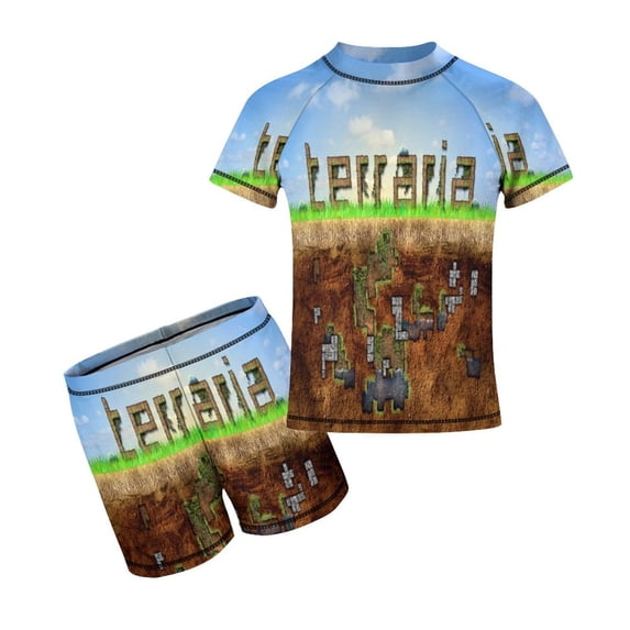 Boys Terra-Ria0 Game Rash Guard Set 2 Piece Swimsuits Short Sleeve ...