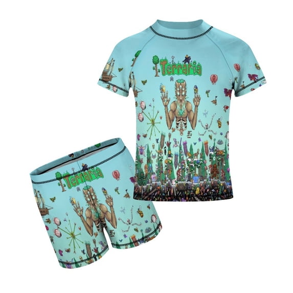 Boys Terra-Ria0 Game Rash Guard Set 2 Piece Swimsuits Short Sleeve ...