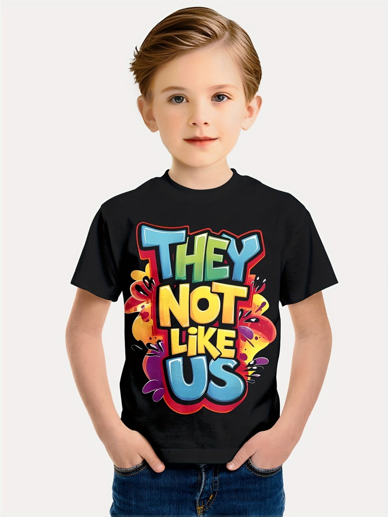 Boys' "They Not Like Us" 3D Printed T-Shirt – Vibrant Colorful Design ...