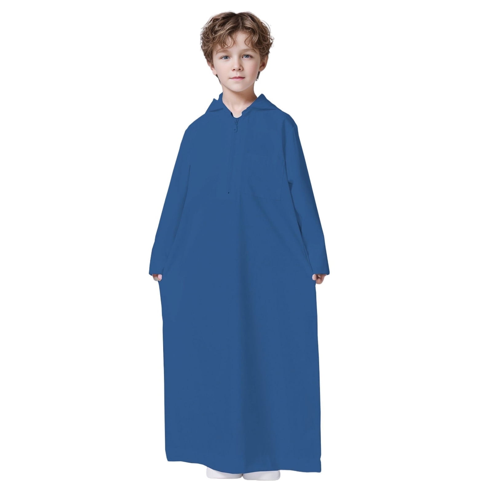 Boys Thobe Thobe Long Sleeve Hooded Embroidery Kaftan Robe With Zipper ...