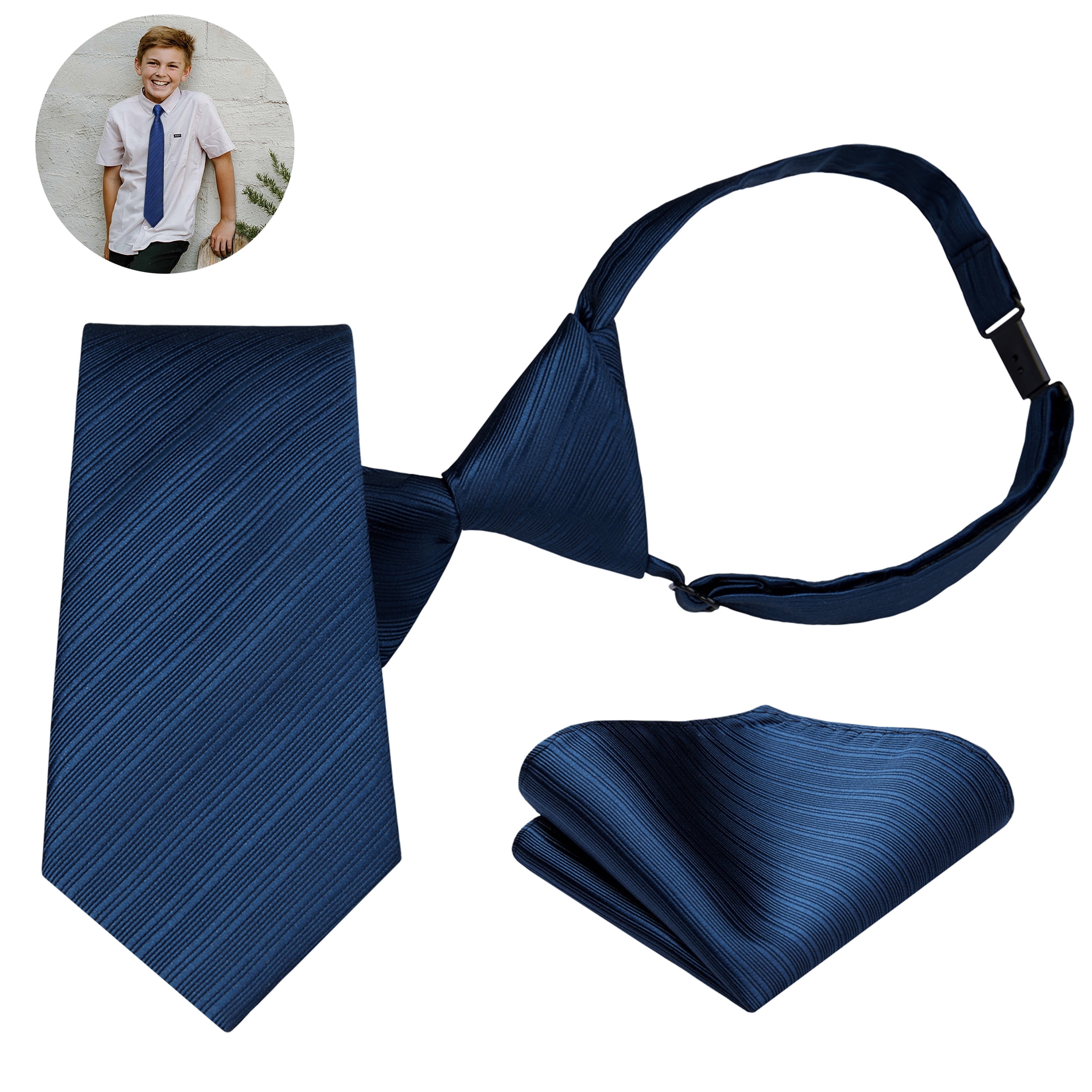 Boys Ties Pre-tied Neckties and Pocket Square Set Adjustable Tie for ...