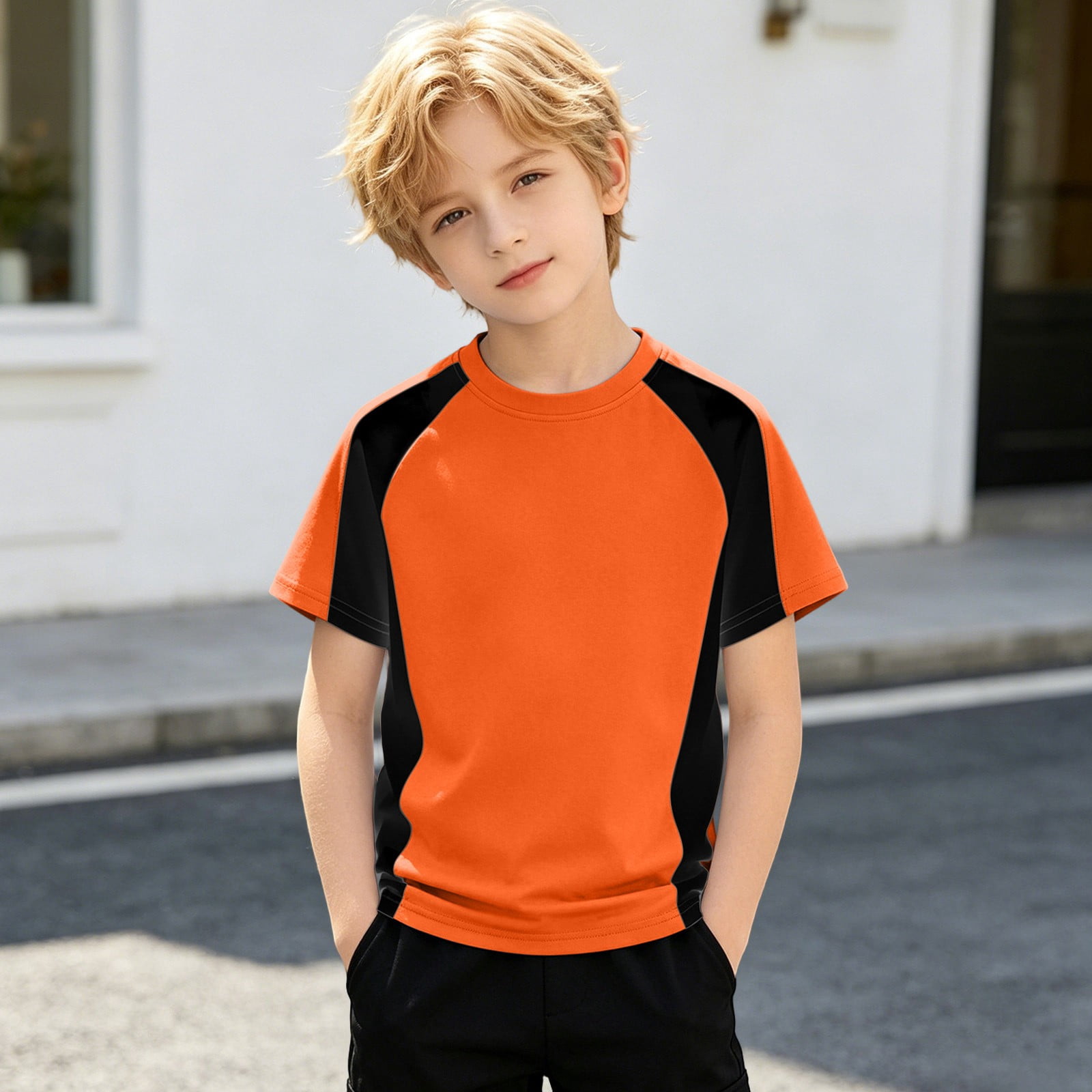 Boys Top Photogenic Everyday Crewneck Tee for Kids with Solid Color ...
