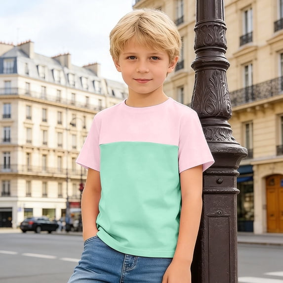 Boys Tops Everyday Casual Tee with Comfortable Fit and Contrast Design ...