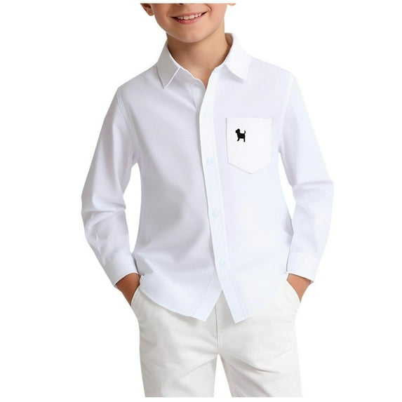 Boys Tops Fashion Cute Embroidery Long Sleeve Button Down Shirt Casual ...