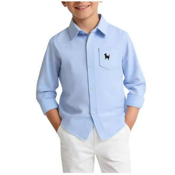 Boys Tops Fashion Cute Embroidery Long Sleeve Button Down Shirt Casual ...