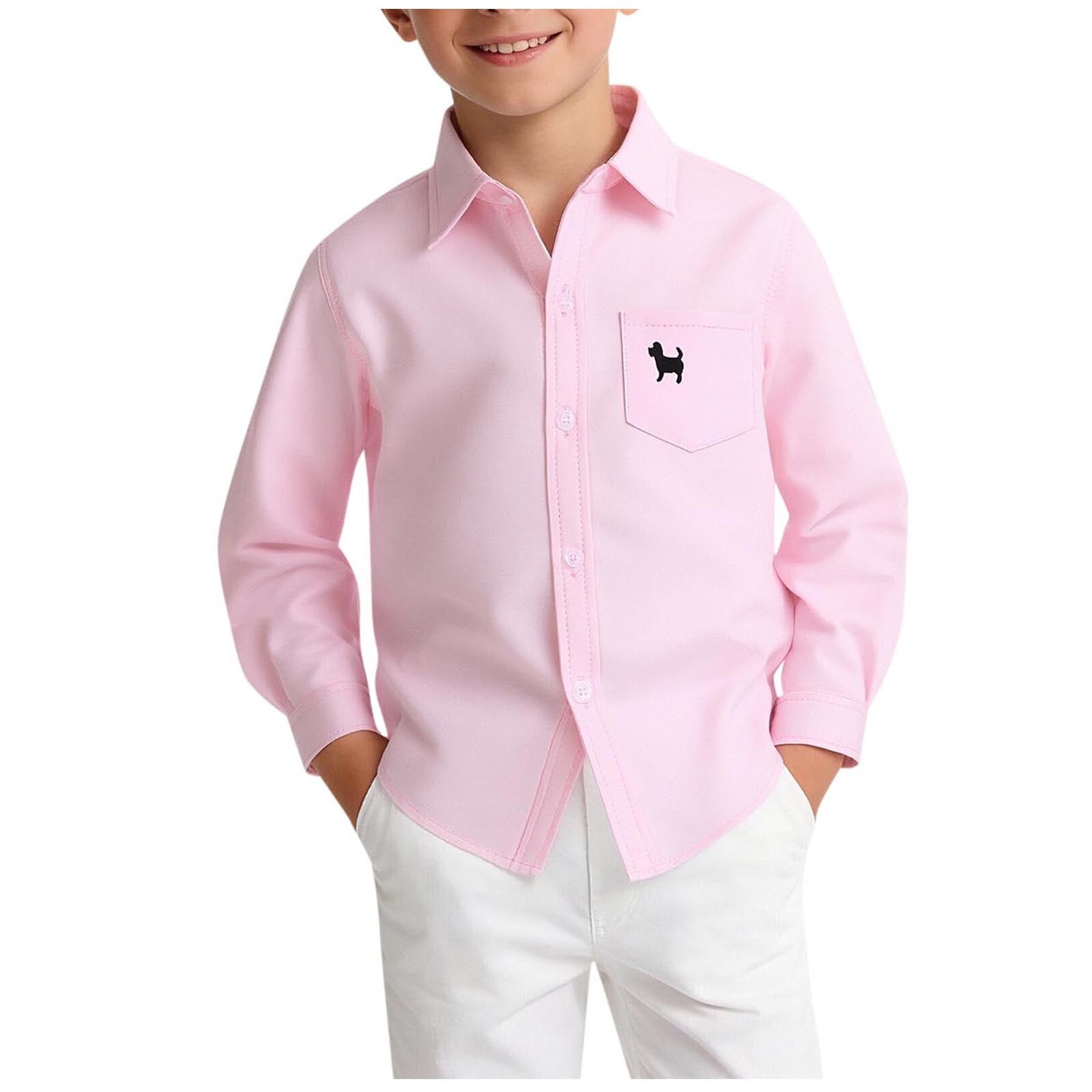 Boys Tops Fashion Cute Embroidery Long Sleeve Button Down Shirt Casual ...