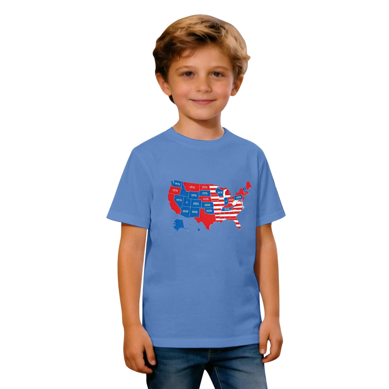 Boys Tops Short Sleeve Cartoon Print Comfort Kids Summer Clothes,Blue,4 ...