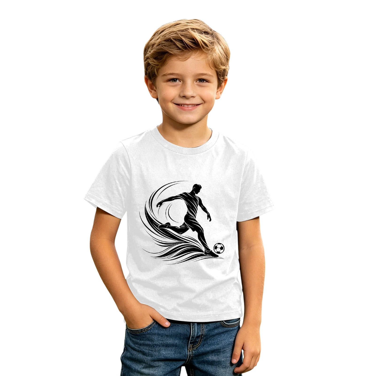 Boys Tops Summer Football Theme Print Short Sleeve Crew Neck Rugby ...