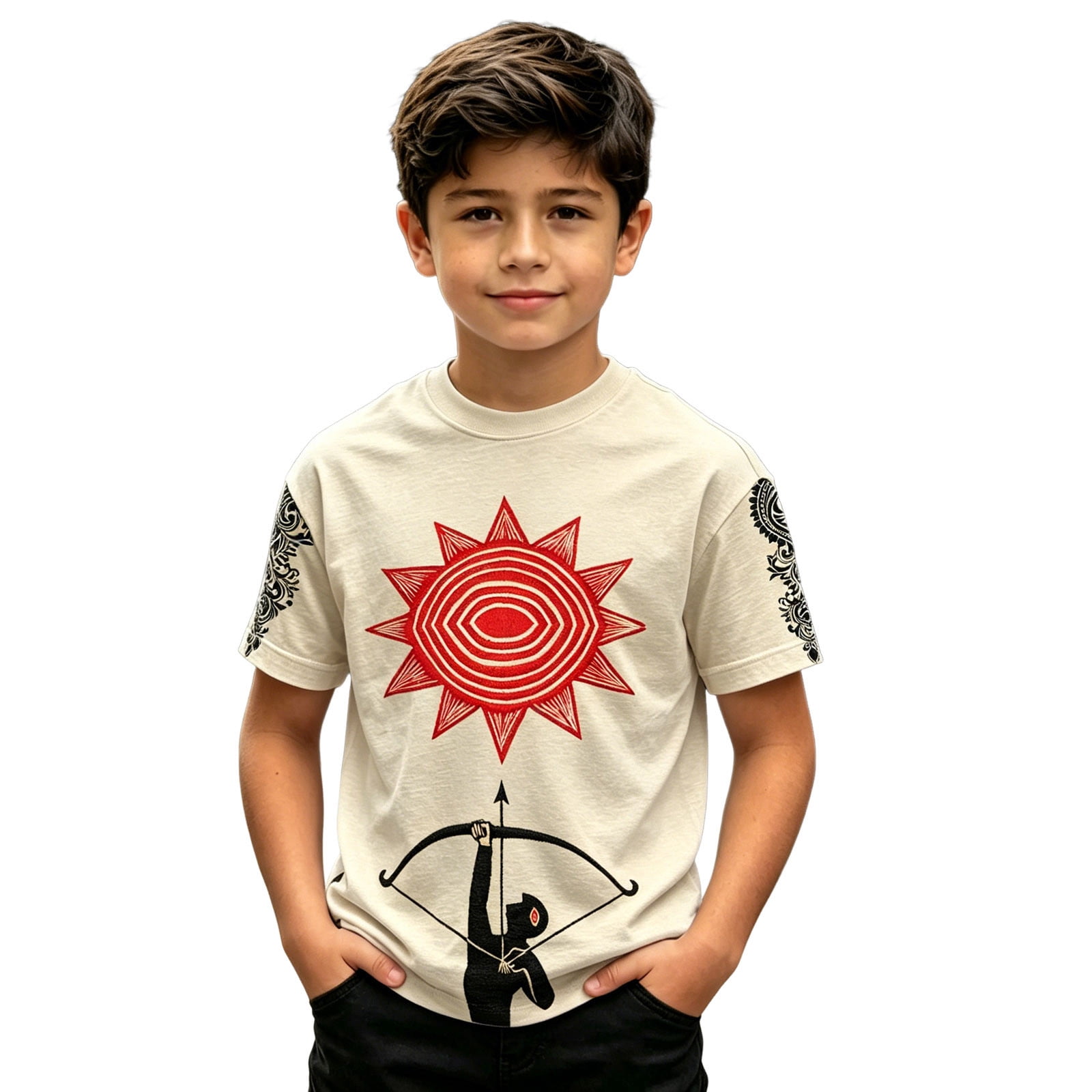 Boys Tops Summer National Indigenous Peoples Theme Printed Short Sleeve ...