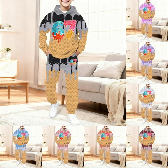 Boys Tracksuit 67 Full Ice Print Sweatsuit 6 7 Cute Preppy Hip Hop ...
