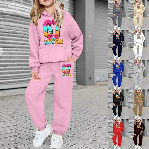Boys Tracksuit Cartoon 67 Print Hooded Long Sleeve Sweatshirts Joggers ...