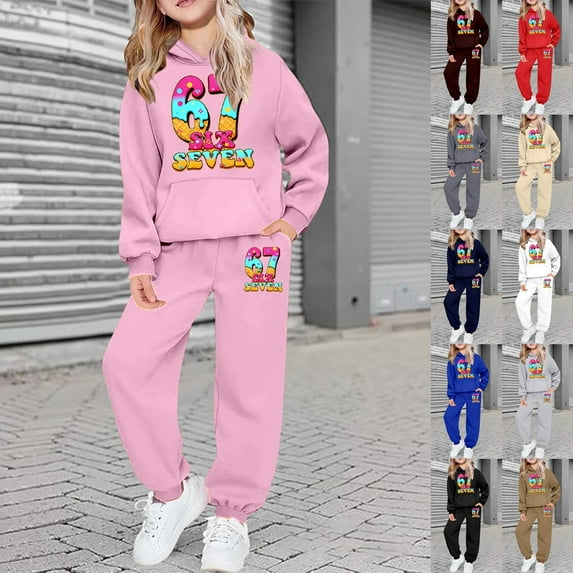 Boys Tracksuit Cartoon 67 Print Long Sleeve Hoodies Joggers Casual ...