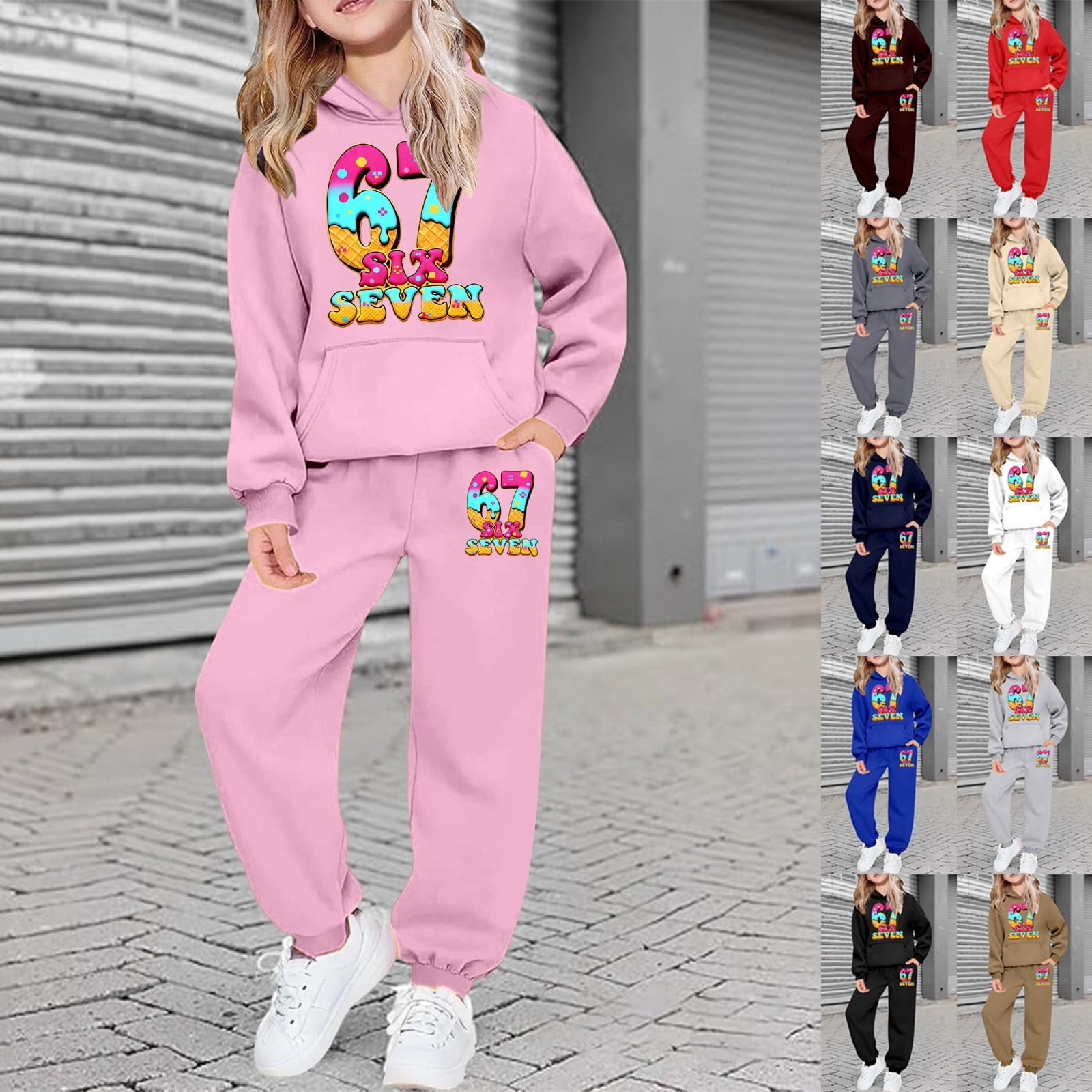 Boys Tracksuit Cartoon 67 Print Long Sleeve Hoodies Joggers Casual ...
