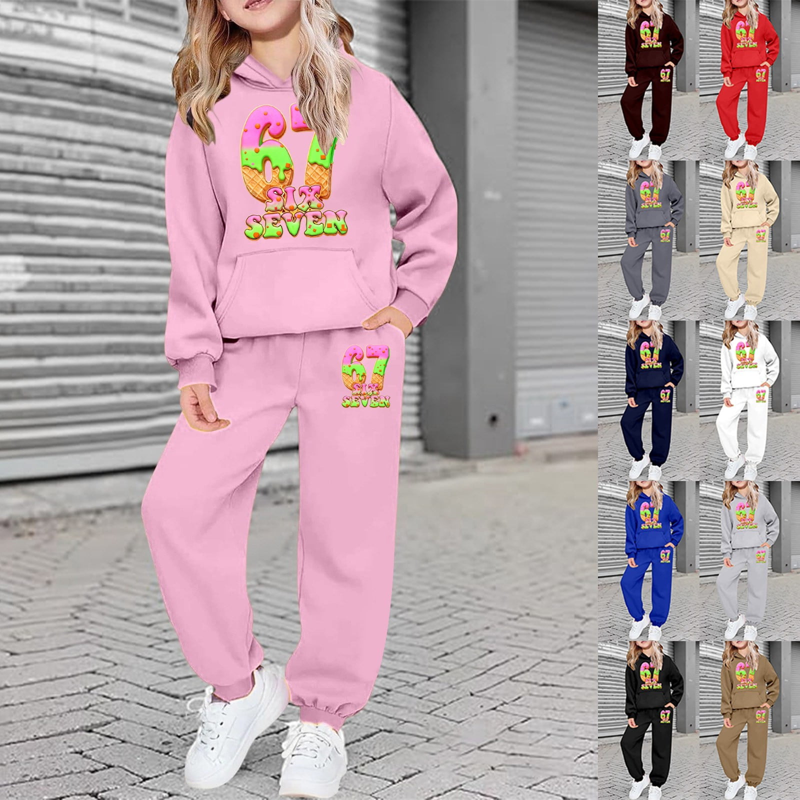 Boys Tracksuit Cartoon Six Seven Print Long Sleeve Hoodies Joggers ...