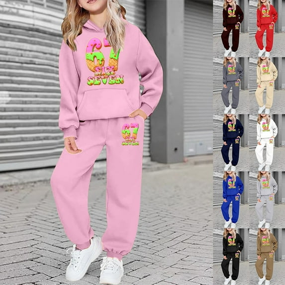 Boys Tracksuit Cartoon Six Seven Print Long Sleeve Hoodies Joggers ...