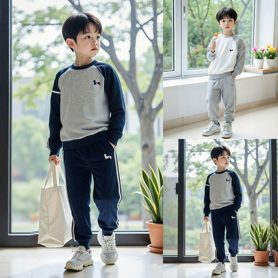 Boys Tracksuit Casual Playful Puppy Graphic Fall Winter Fleece Hoodie ...