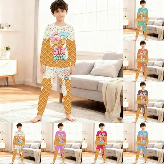 Boys Tracksuit Ice cream 67 Print Sweatshirt Jogger Comfortable Casual ...