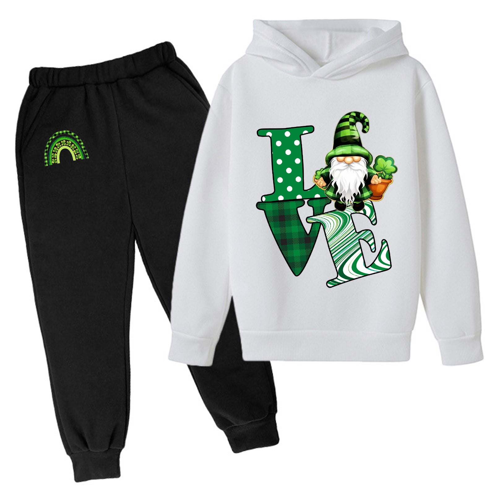 Boys Tracksuit Set Shamrock Hoodie Pullover Tops Pants Soccer Outfit ...
