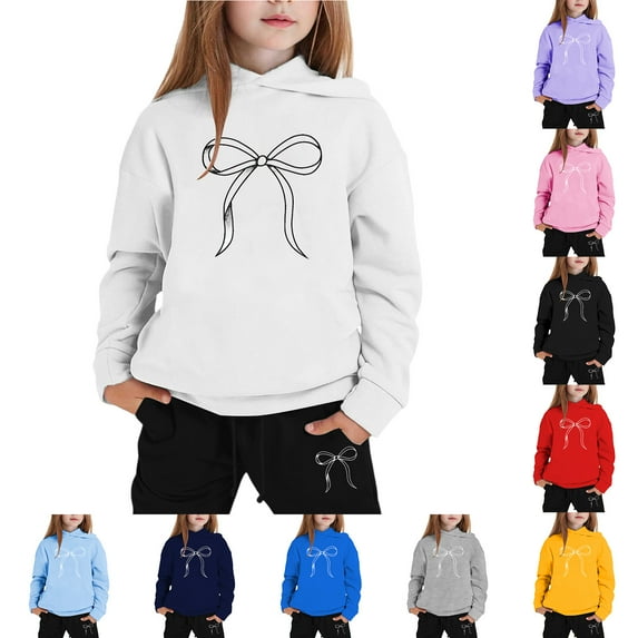 Boys Tracksuit Size 7 Sweatpants Hoodie Set Bow Graphic Fall Outfits ...