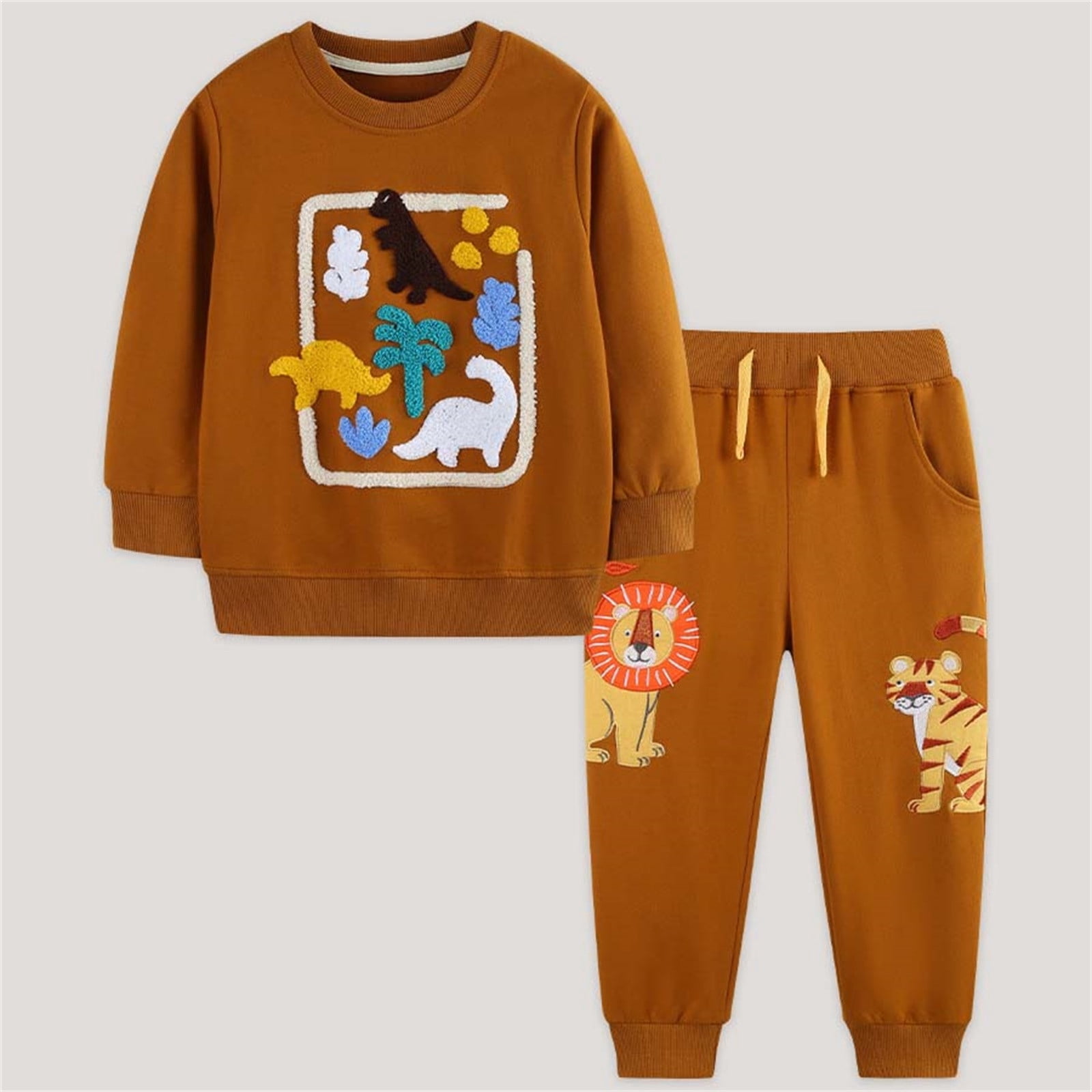 Boys Tracksuit Stylish Dinosaur Embroidered Hoodie Jogger Comfortable ...