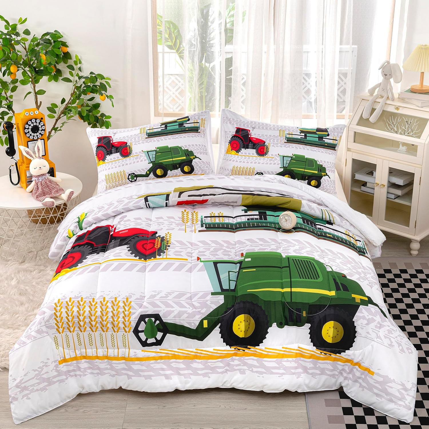 Boys Tractor Bedding Sets, Excavators Comforter Full, Cartoon Truck ...