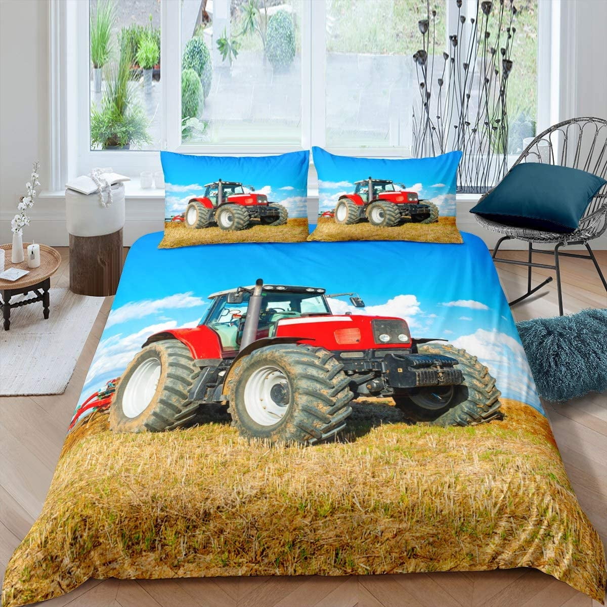 Boys Tractor Printed Bedding Set Men Construction Cars Pattern ...