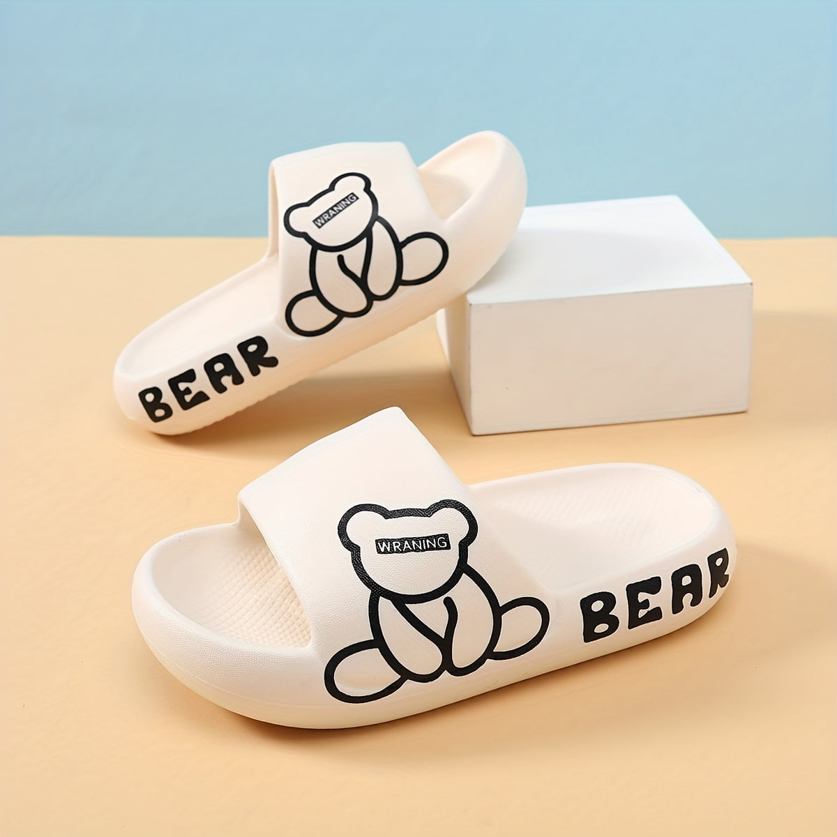 Boys Trendy Bear Graphic Slip On Thick Slides - Casual Household ...