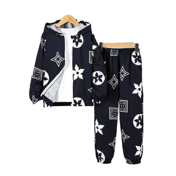 Boys' Trendy Floral Retro Pattern Print Zip-Up Hooded Jacket and ...