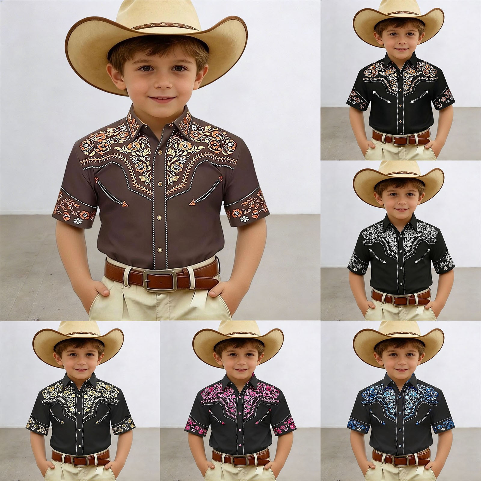 Boys Tshirts 3D Western Cowboy Print Short Sleeve Button Front Shirt ...
