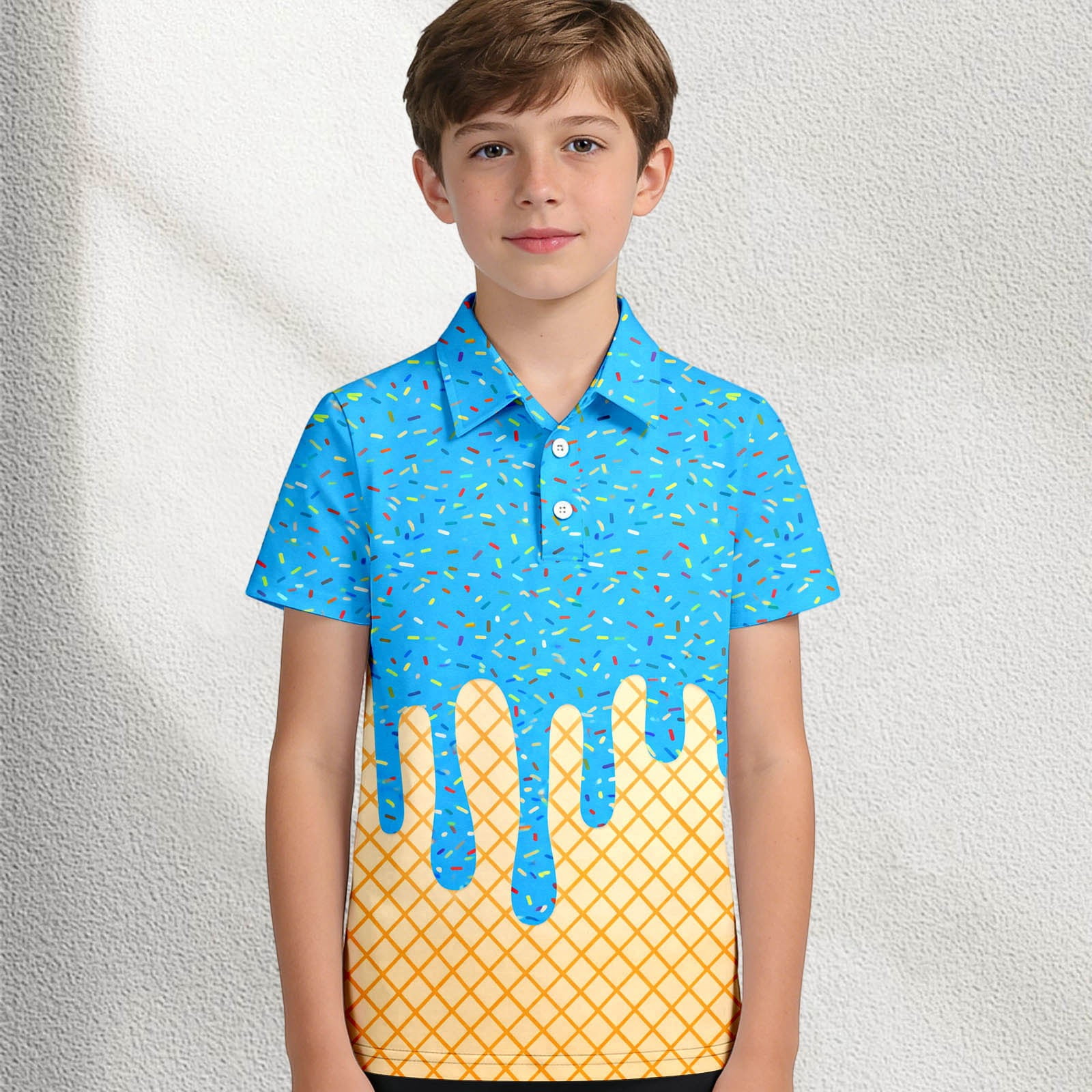Boys Tshirts Boys Ice Cream Print Short Sleeve Button Down Shirt Boys ...