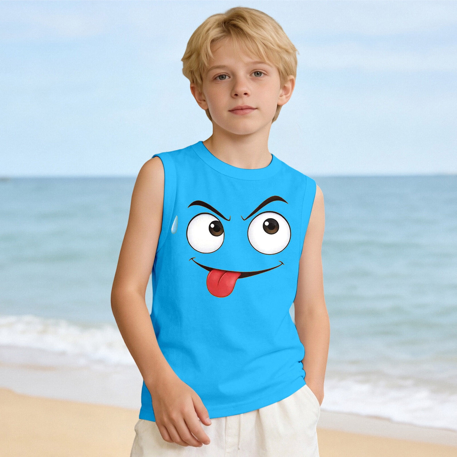 Boys Tshirts Cartoon Print Crew Neck Sleeveless Tank Top for Casual ...