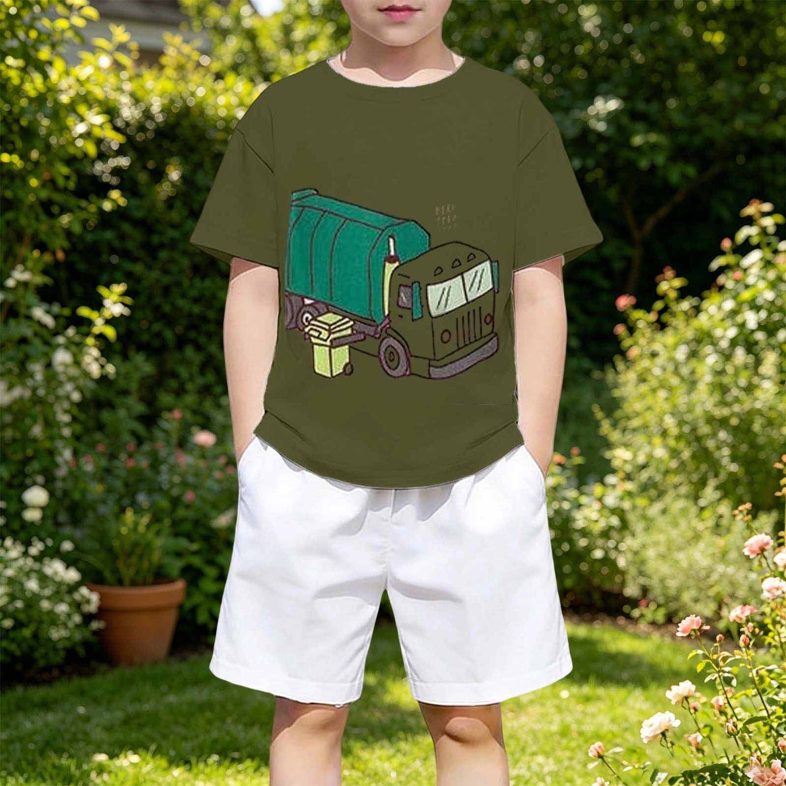 Boys Tshirts Cartoon Truck Print Crew Neck Short Sleeve Lightweight ...
