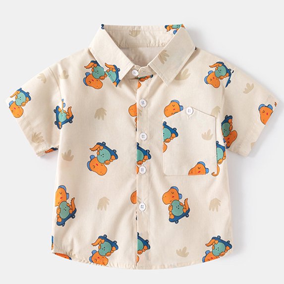 Boys Tshirts Crew Neck Cartoon Print Short Sleeve Button Down Shirt for ...