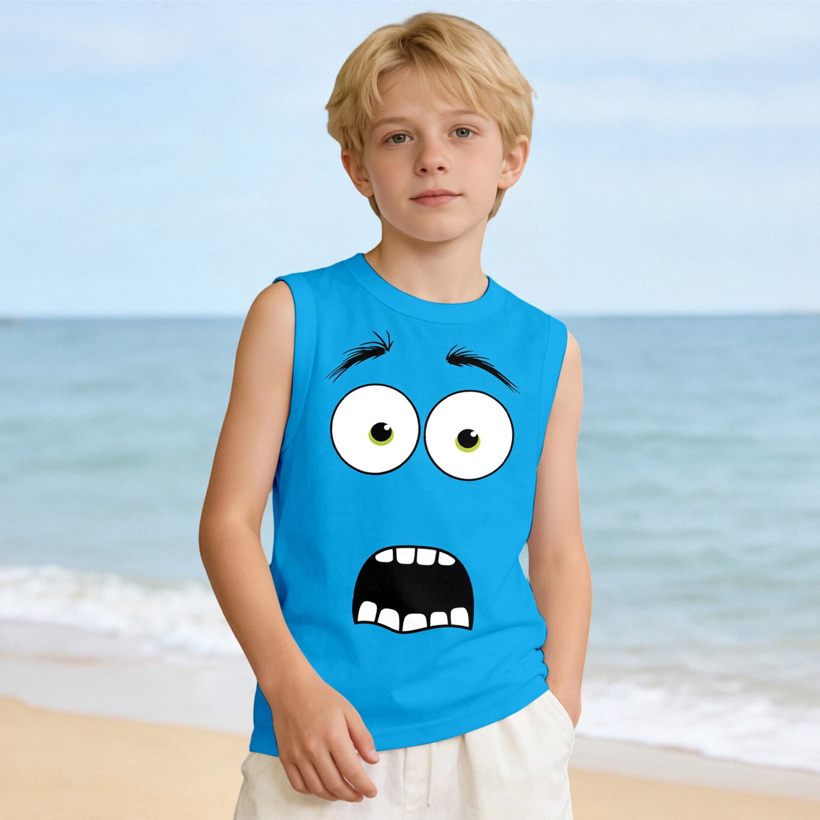 Boys Tshirts Graphic Print Crew Neck Sleeveless Lightweight Tank Vest ...