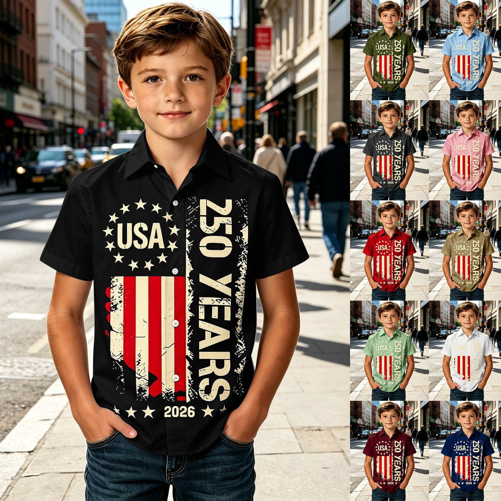 Boys Tshirts Independence Day Crew Neck Cartoon Print Short Sleeve T ...