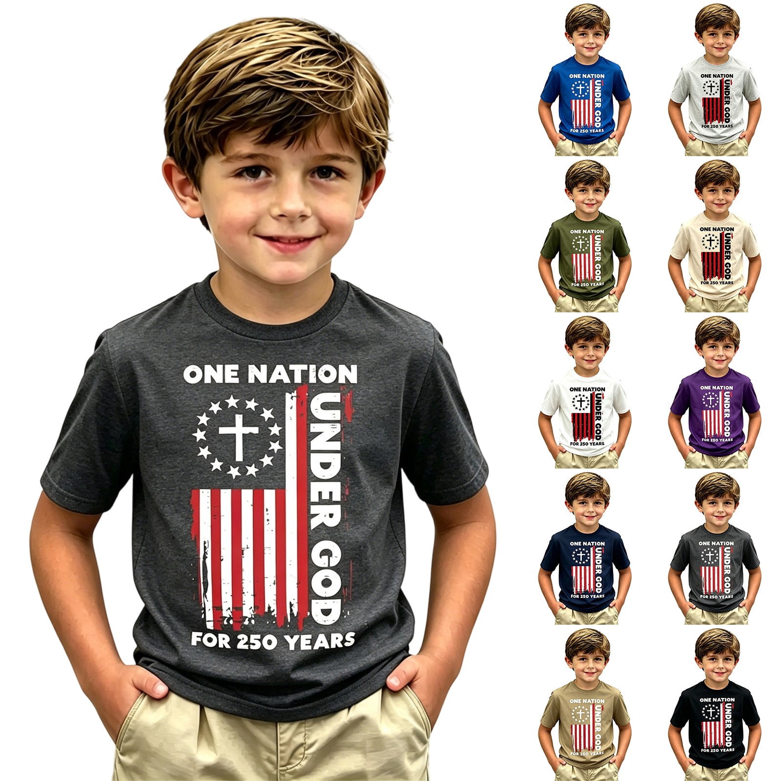 Boys Tshirts Independence Day Crew Neck Cartoon Print Short Sleeve T ...