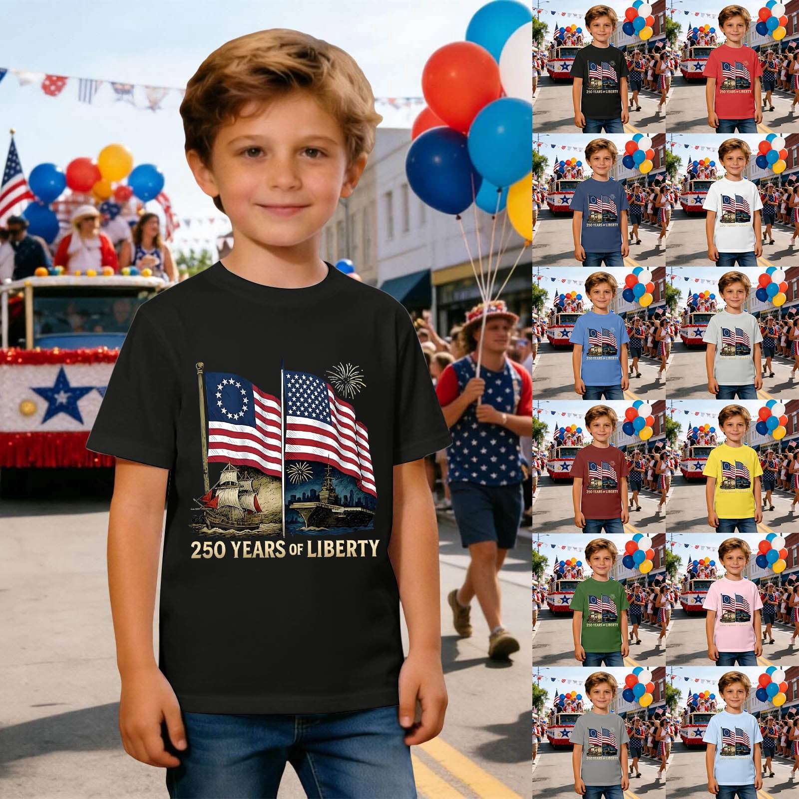 Boys Tshirts Independence Day Crew Neck Short Sleeve Cartoon Print T ...