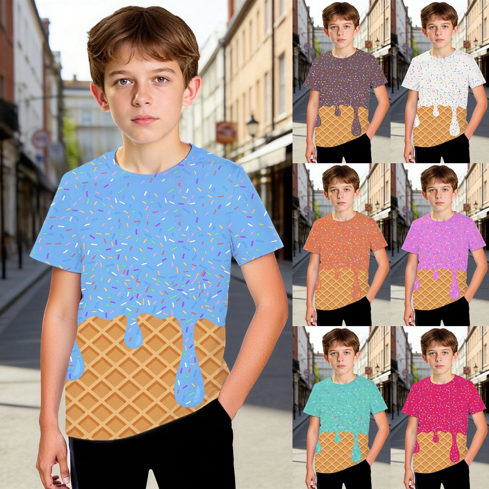 Boys Tshirts Kids Ice Cream Graphic Print Short Sleeve Casual Top Girls ...