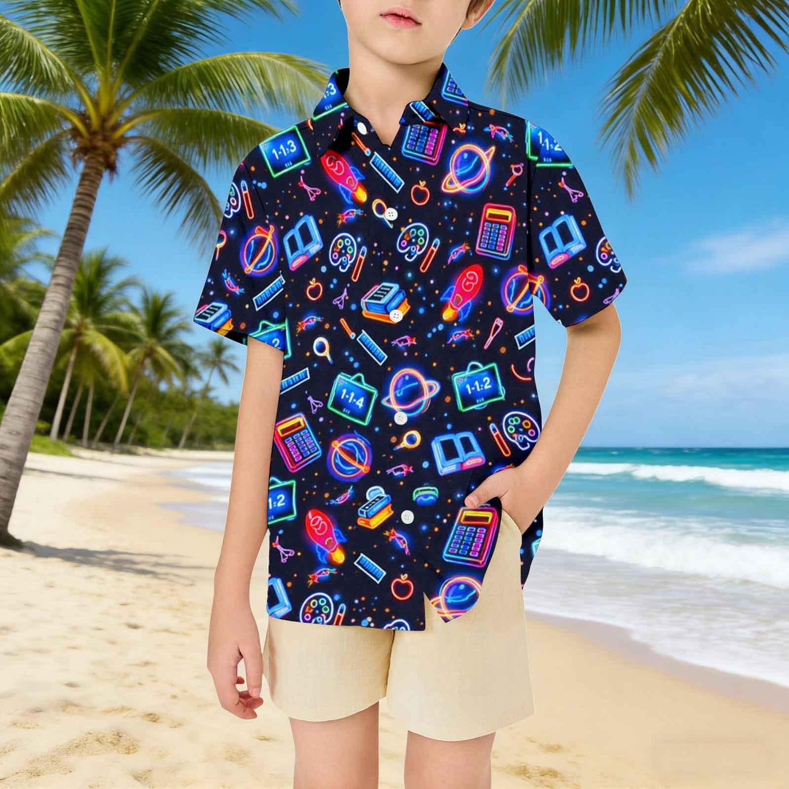 Boys Tshirts Kids Neon Rocket Planet Graphic Short Sleeve Zip Cardigan ...