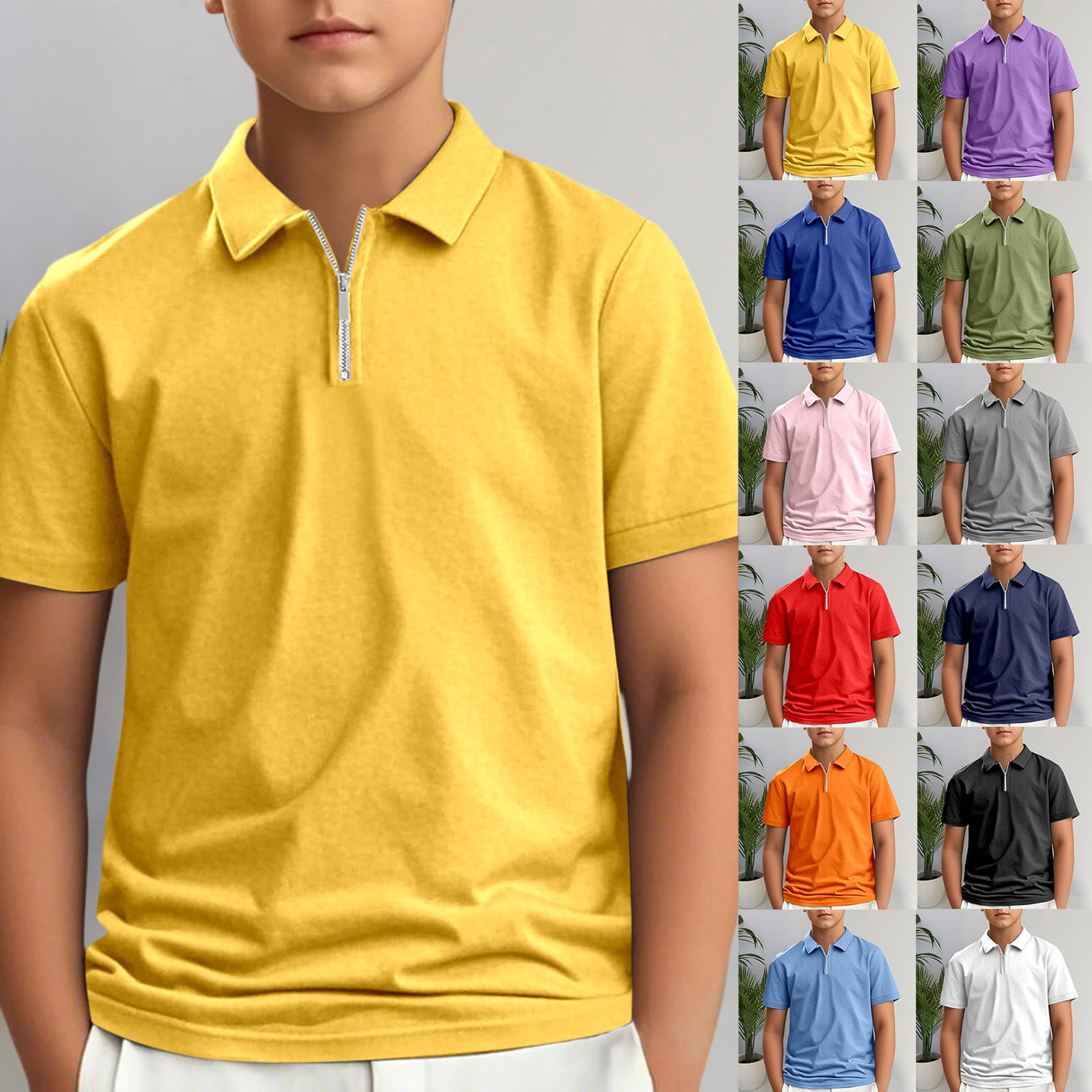 Boys Tshirts Kids Solid Zipper Polo Short Sleeve Casual Gentleman ...