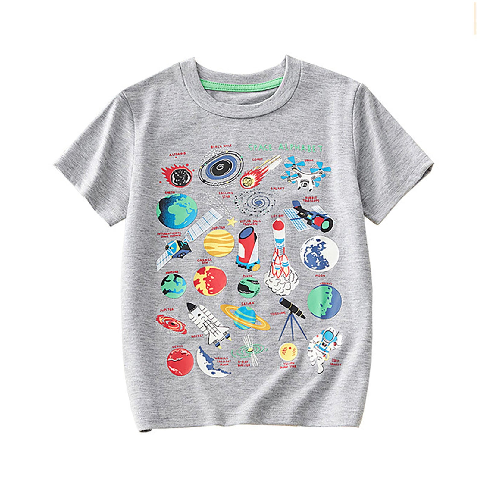 Boys Tshirts Kids Summer Planet Spaceship Print Crew Neck Short Sleeve ...