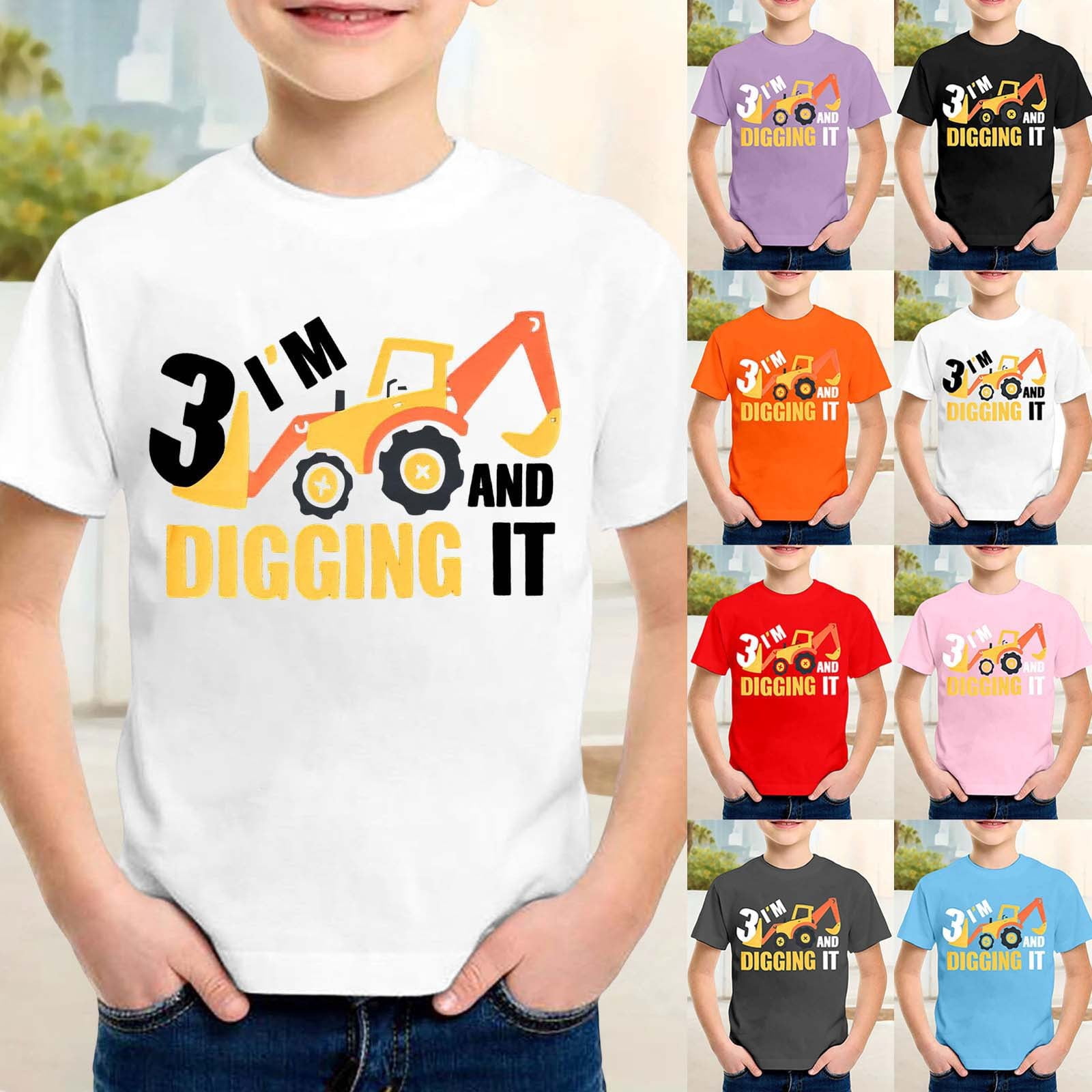 Boys Tshirts Kids Vehicle Graphic Short Sleeve Crewneck Casual Play Top ...