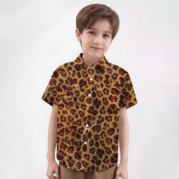 Boys Tshirts Leopard Print Lapel Short Sleeve Button Shirt Tops for ...