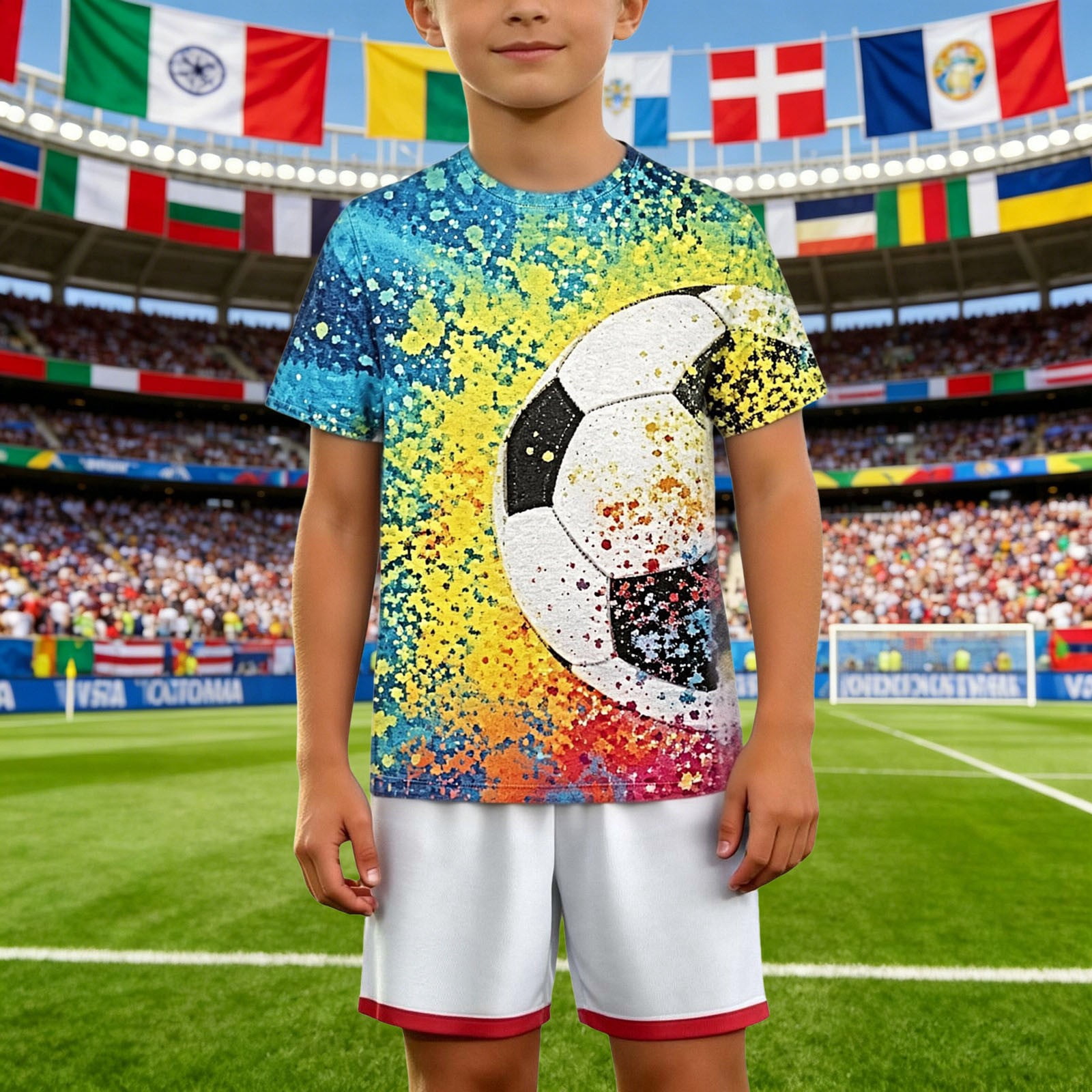 Boys Tshirts Loose Fit Soccer Graphic Print Crew Neck Short Sleeve ...